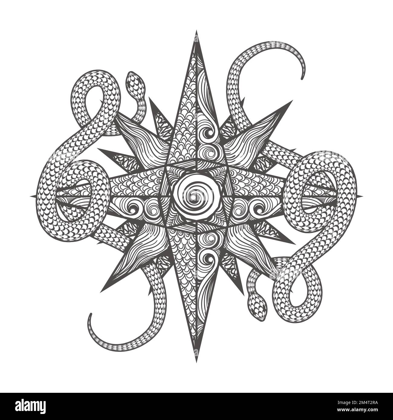 Tattoo of Star and Snakes Esoteric Emblem drawn in Zentangle Style ...