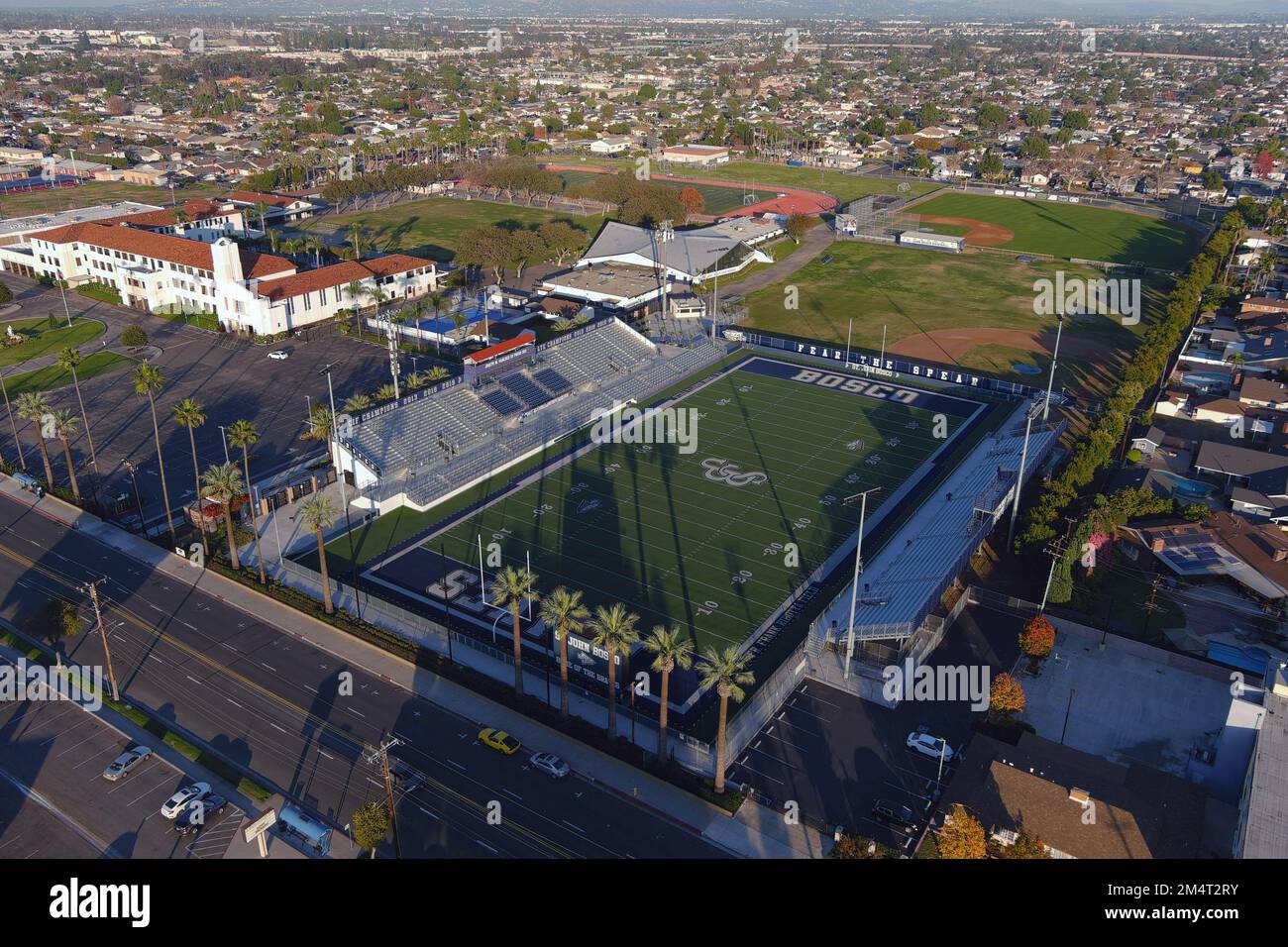 A general overall aerial view of the Panish Family Stadium at St. John ...