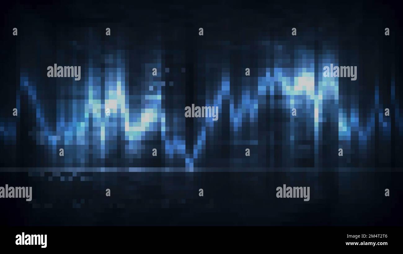 Pixel image of luminous wave line. Motion. Bright glowing line moves in ...