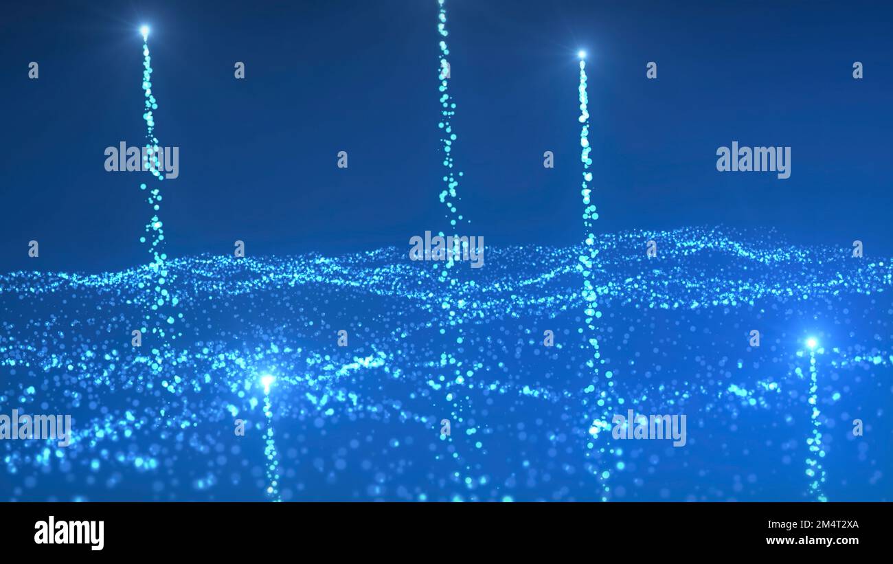 Bright glowing dots in stream. Motion. Energy flow with bright ...