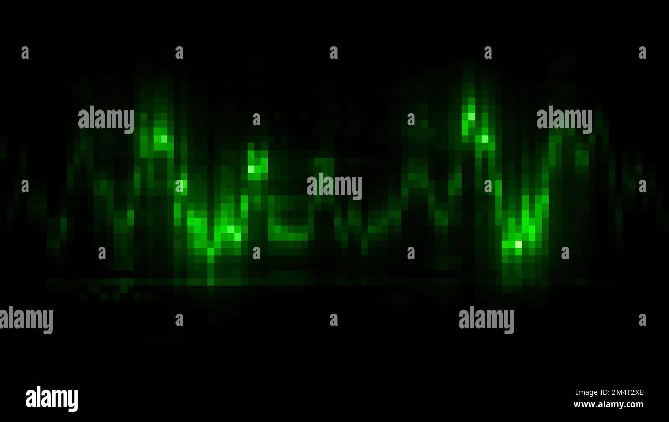 Black background. Motion.Green graphics that rise and fall in different ...
