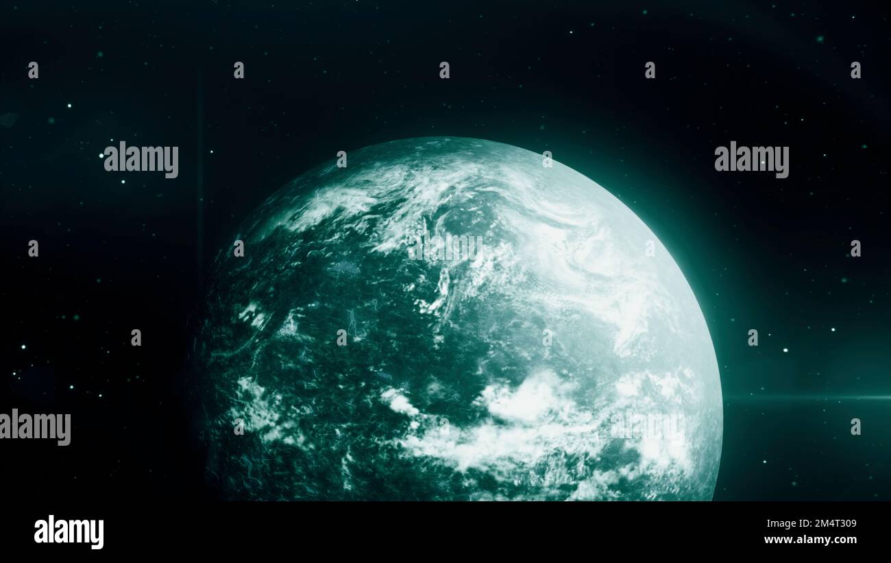 Abstract spherical space body rotating in front of stars. Motion ...