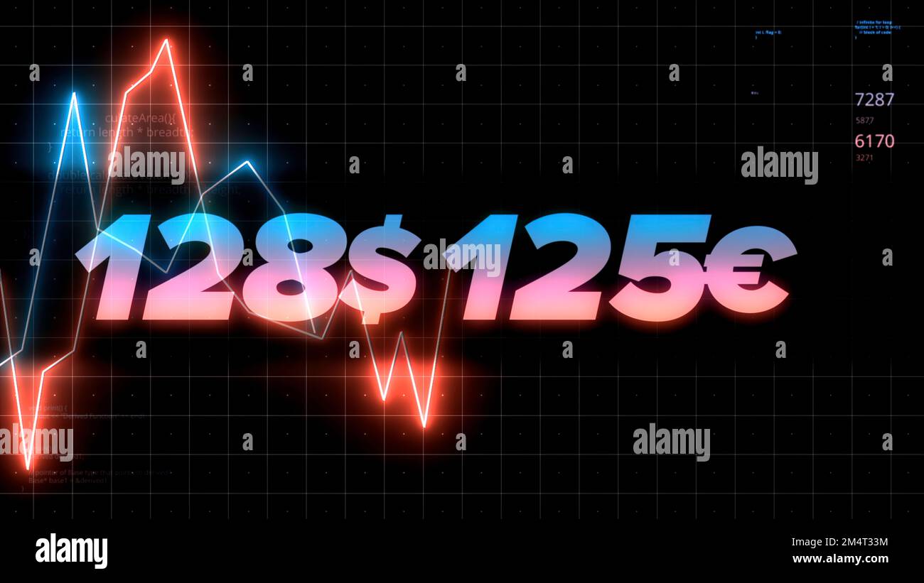 Neon abstract charts with changing values of check points on a dark ...