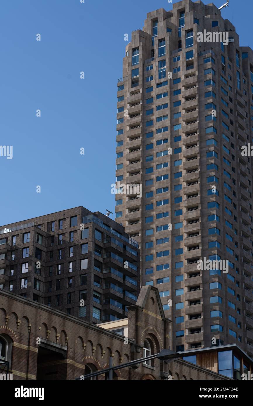 A vertical of a tall rediential buildings in Rotterdam, Netherlands ...