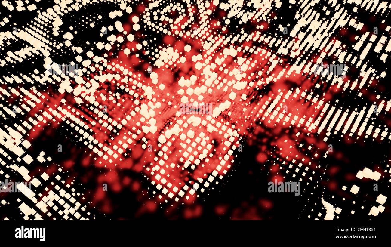 3D abstract surface of many particles in wavy motion. Design. Rippling ...