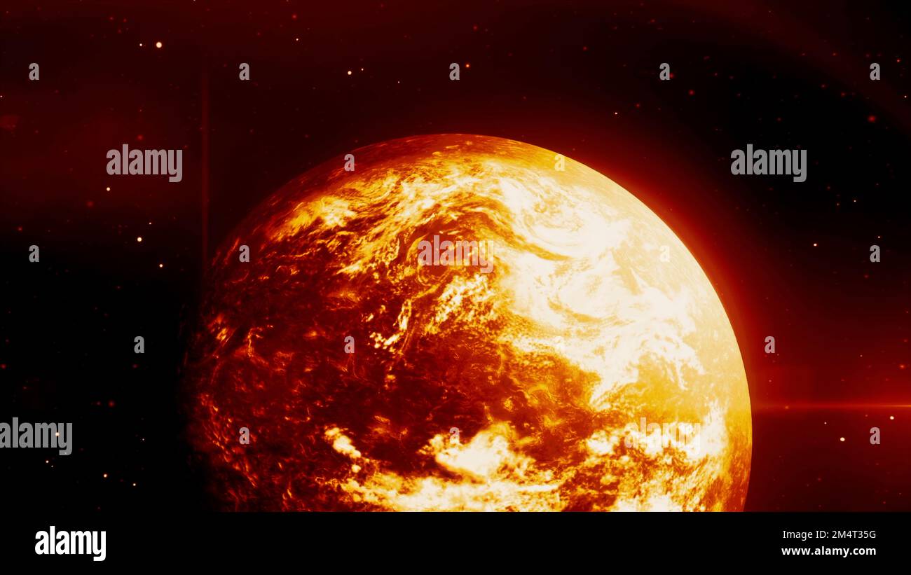 Abstract spinning red unknown planet on outer space background. Motion ...