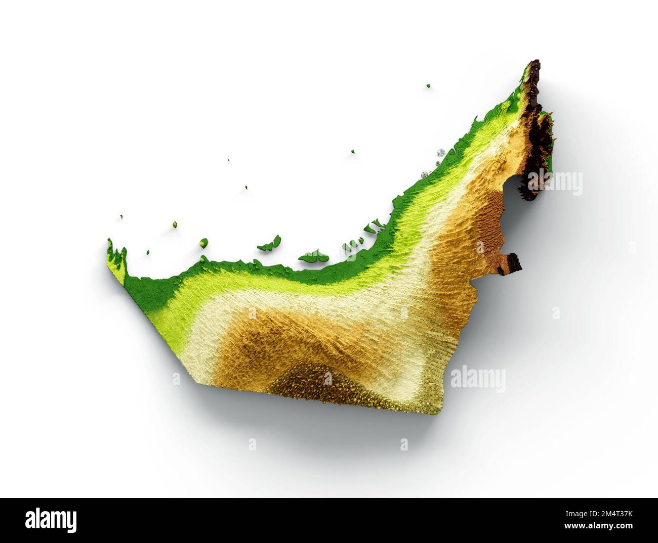 A 3d illustration of Dubai Map Shaded relief Color Height map on white ...