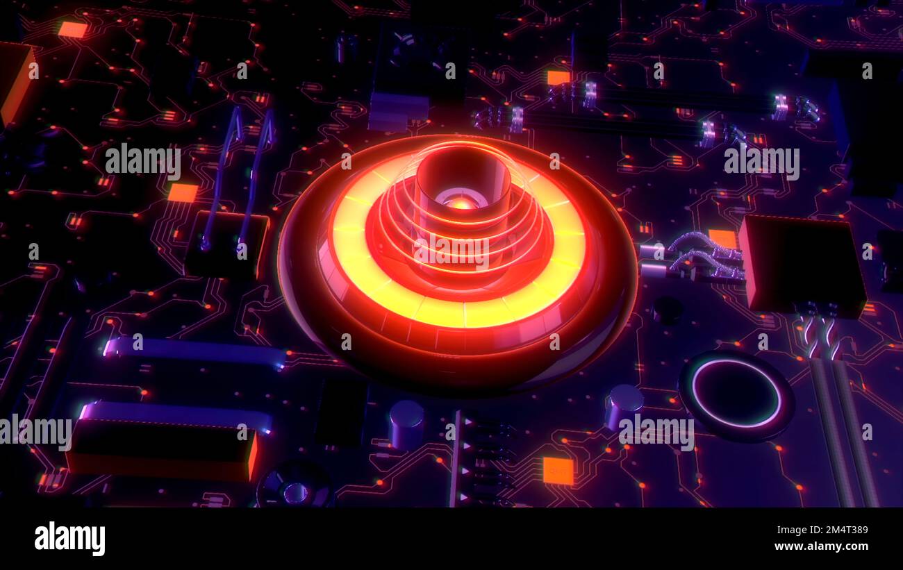 Abstract control panel of a futuristic computer machine. Glowing ...