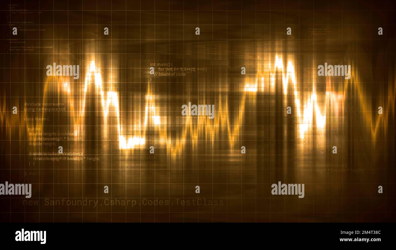 Digital waveform equalizer on a black background. Motion. Technological ...