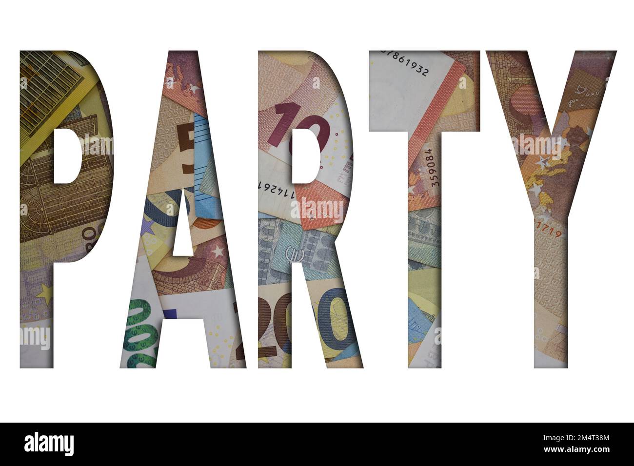 Party word with money. Paper currency background with different ...