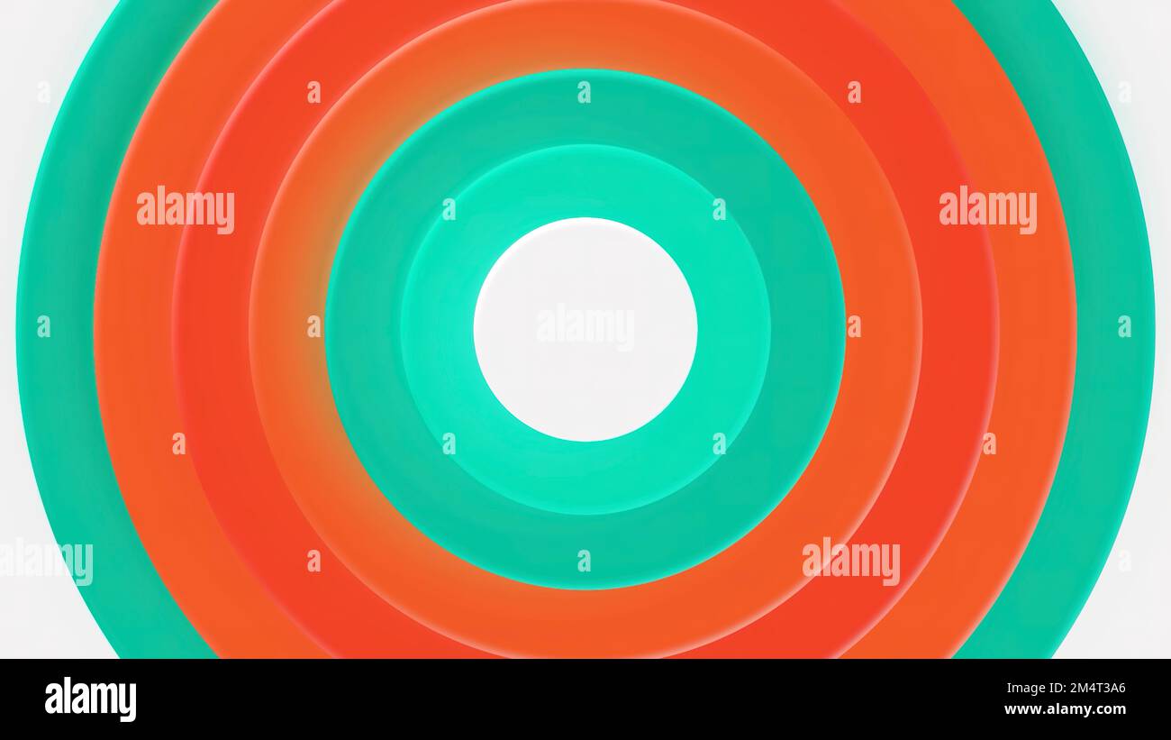 Bright orange and turquoise concentric 3D rings. Motion. Pulsating ...