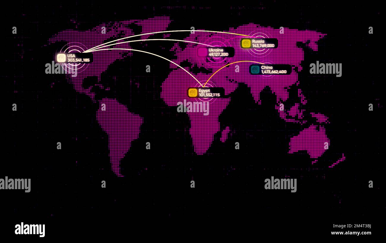 Connection between countries on a world map. Motion. Concept of ...