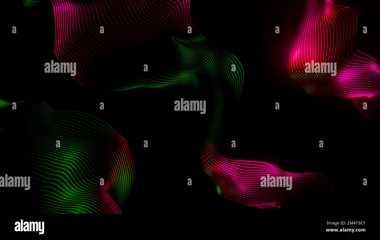 Abstract colorful fabric fluttering in the wind on a black background ...