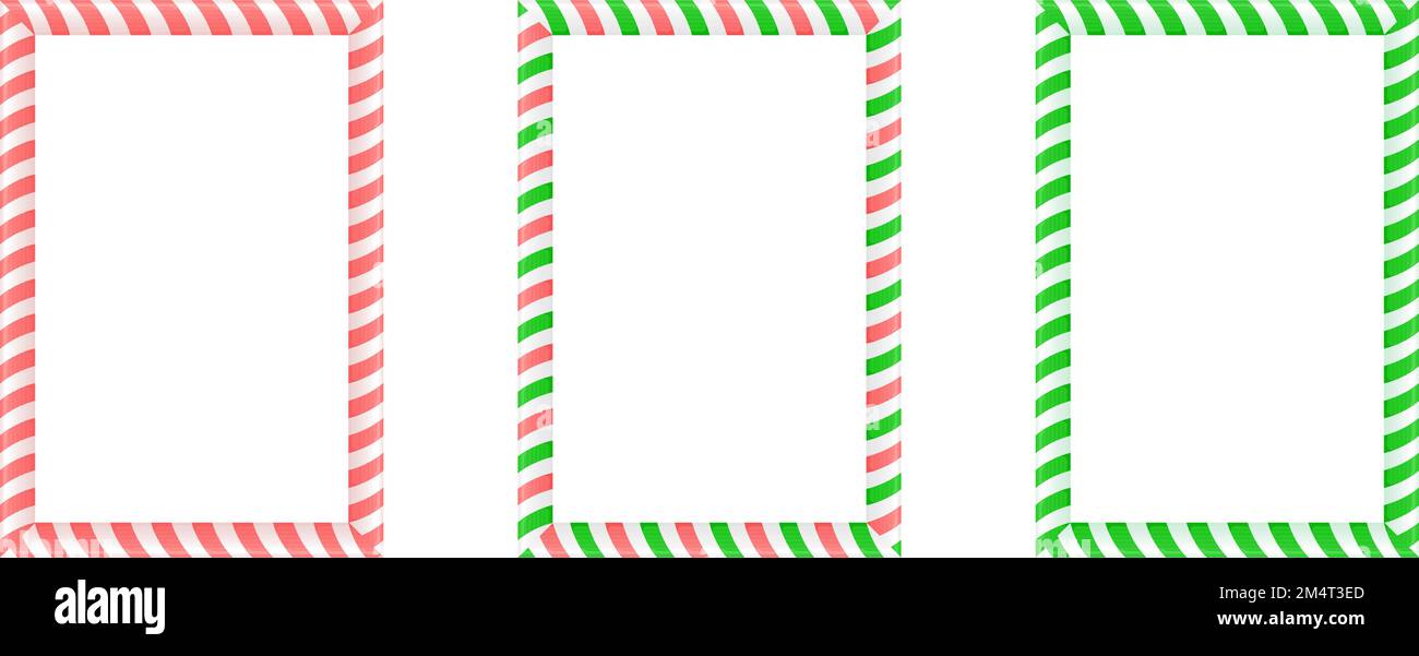 Christmas rectangle frame set. Candy cane border with striped lollipop ...