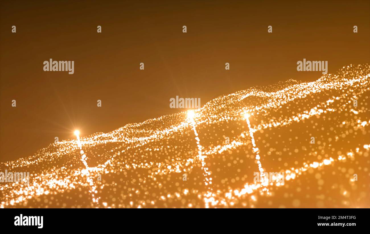 Gold abstract color wave with flowing small particles abstract ...