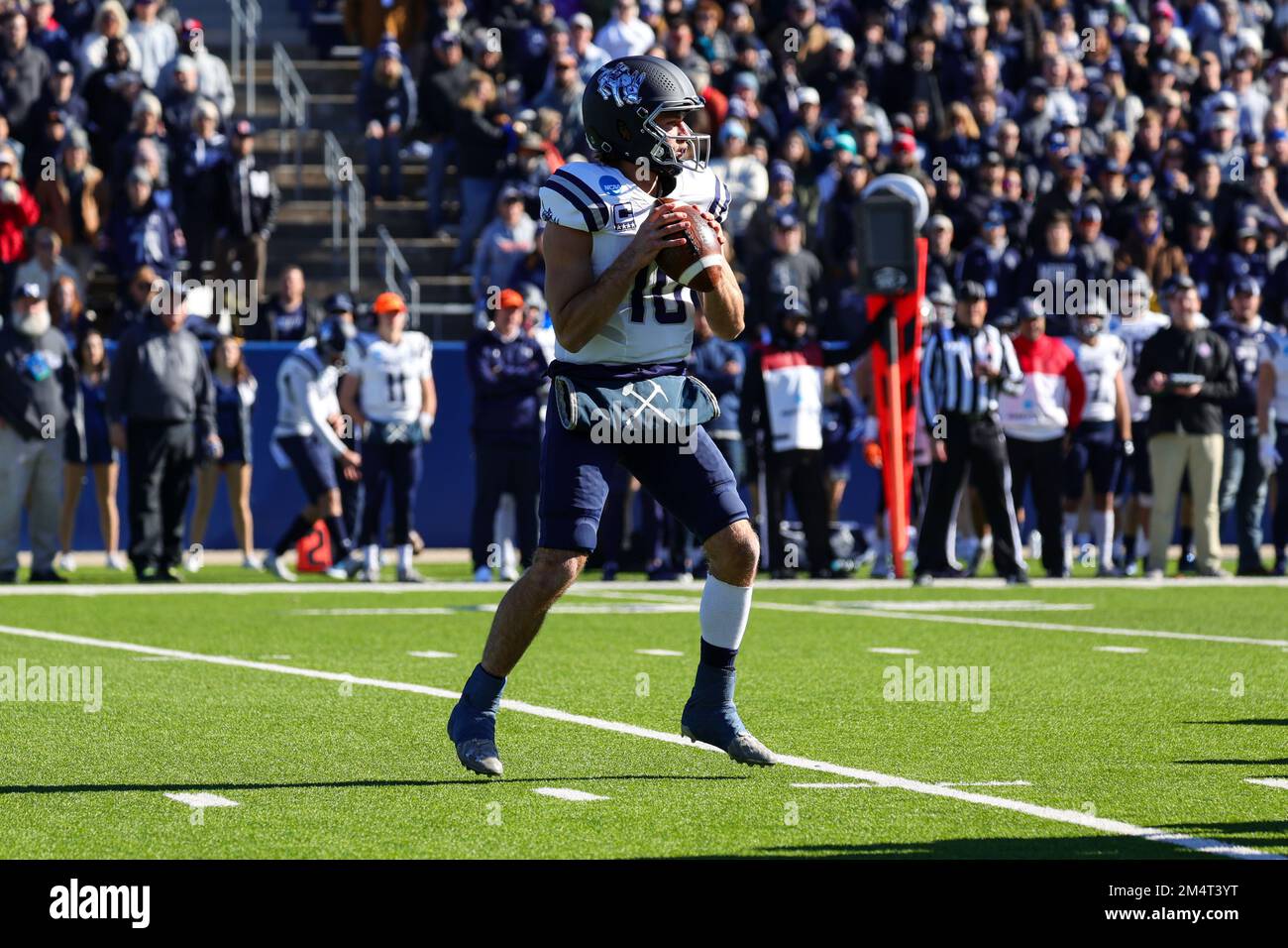 Colorado School of Mines Orediggers quarterback John Matocha (10) drops ...