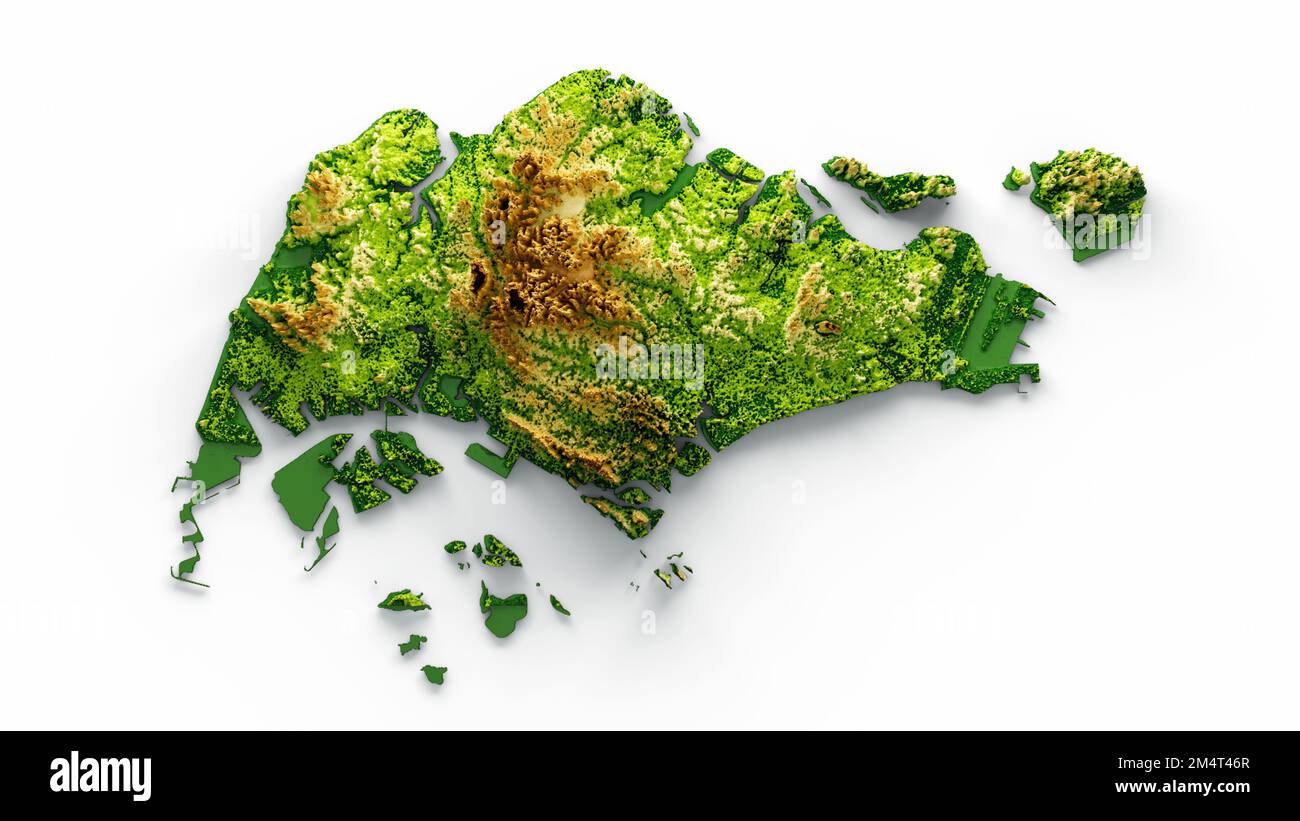 A 3d illustration of Singapore Map Shaded relief Color Height map on ...