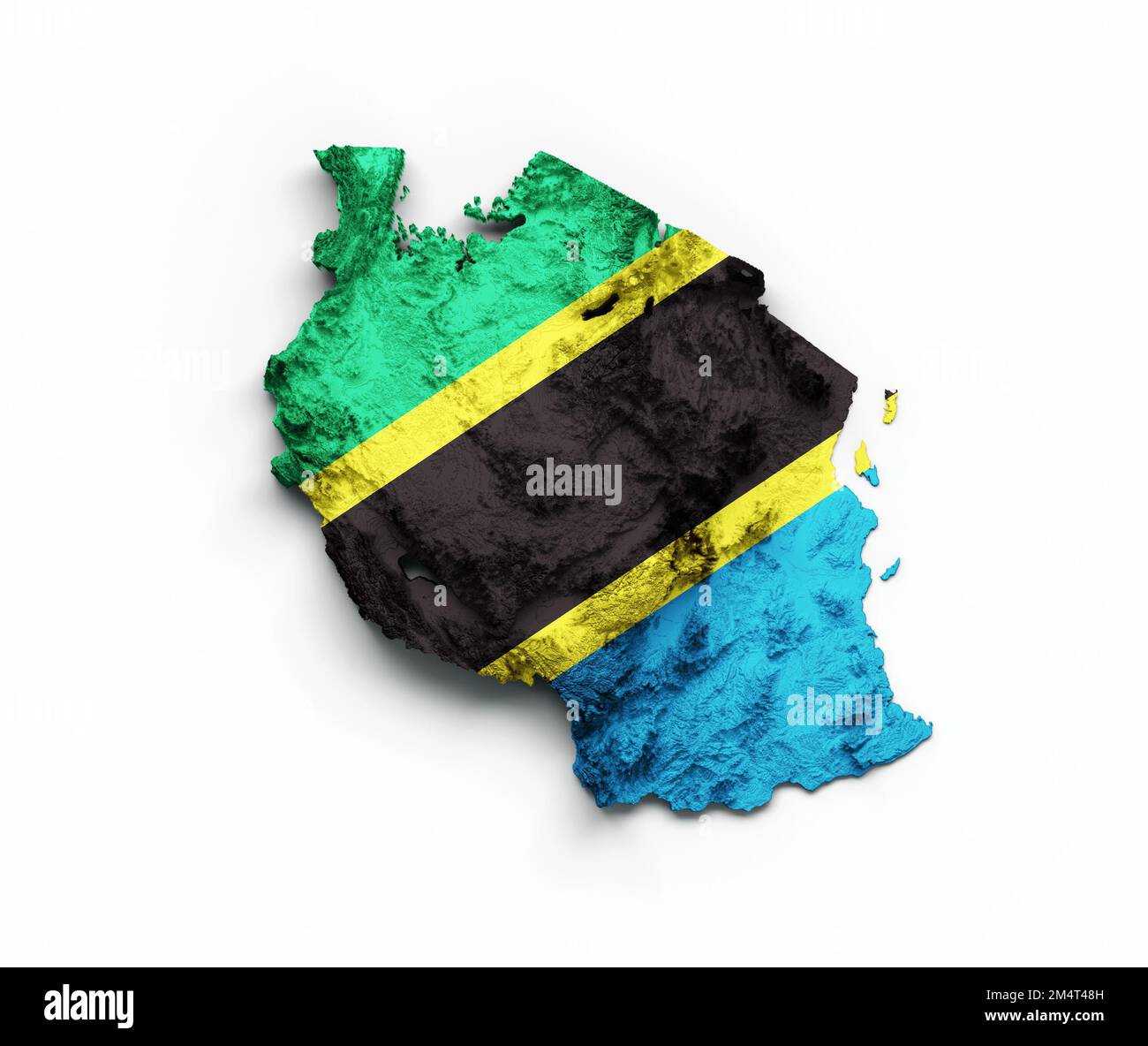 A 3d Illustration Of Tanzania Map Flag Shaded Relief Color Height Map