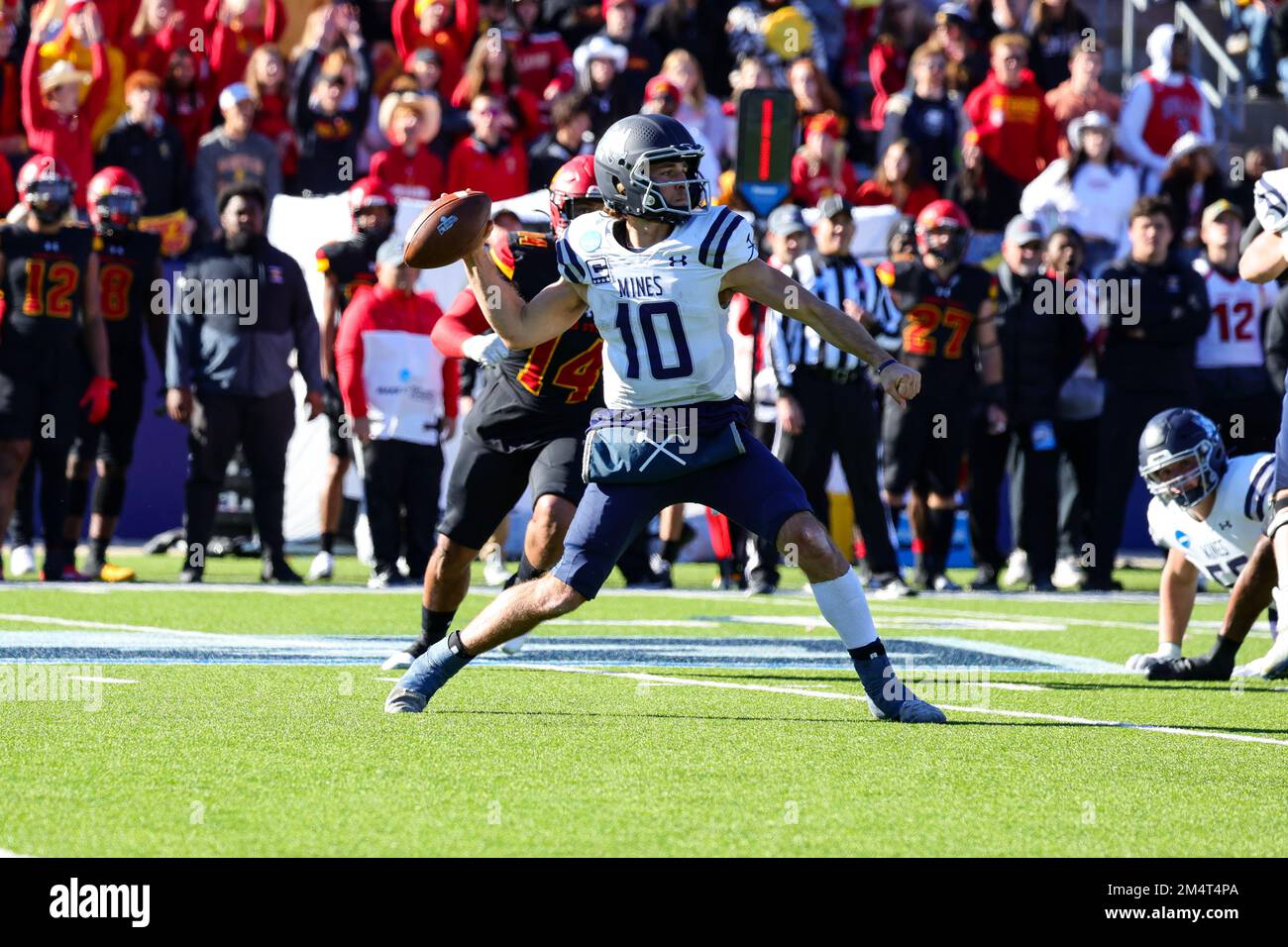 Colorado School of Mines Orediggers quarterback John Matocha (10) drops ... Colorado School of Mines Orediggers quarterback John Matocha (10) drops ...