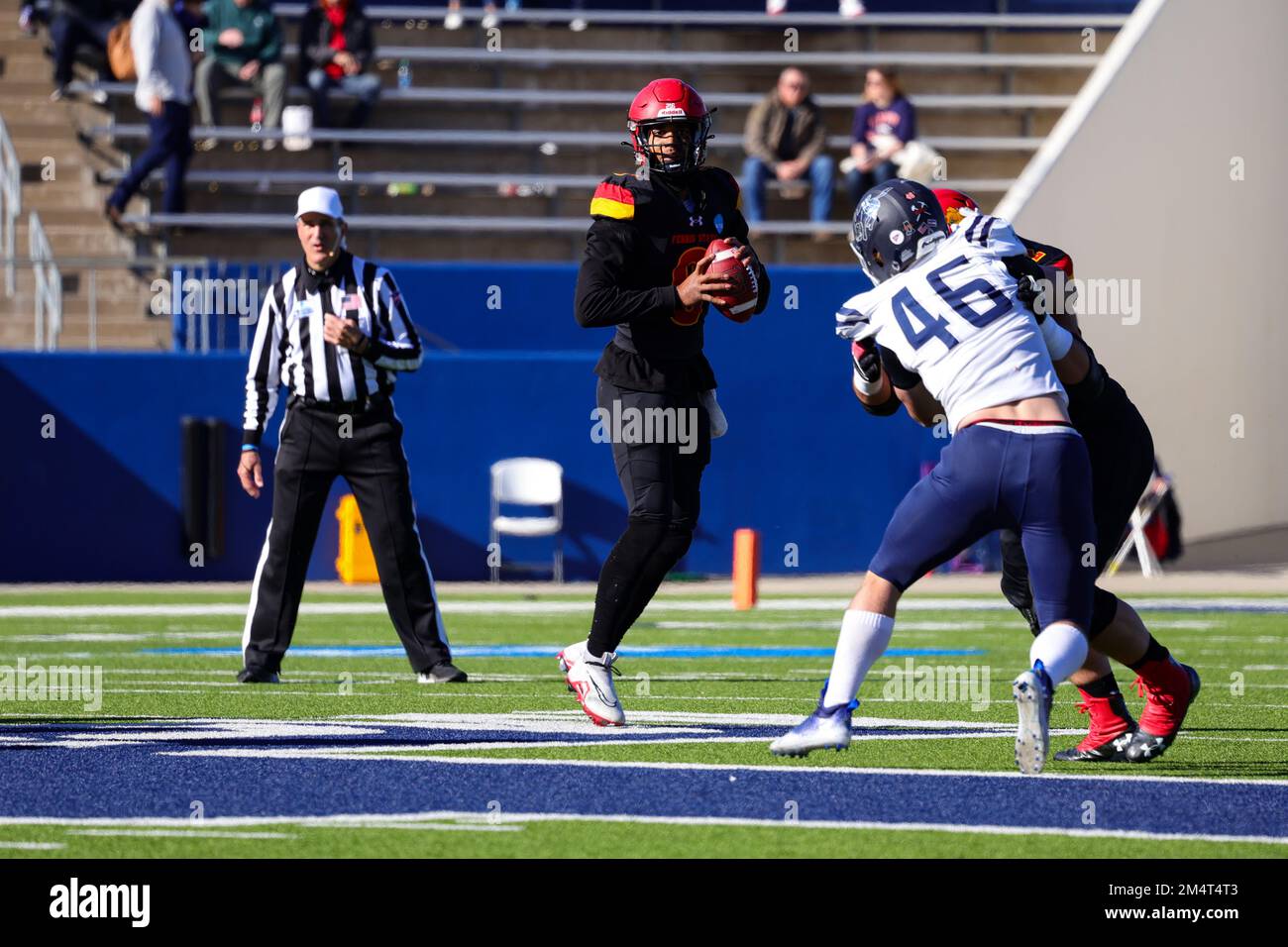 Ferris State Bulldogs quarterback Mylik Mitchell (0) looks to pass ...