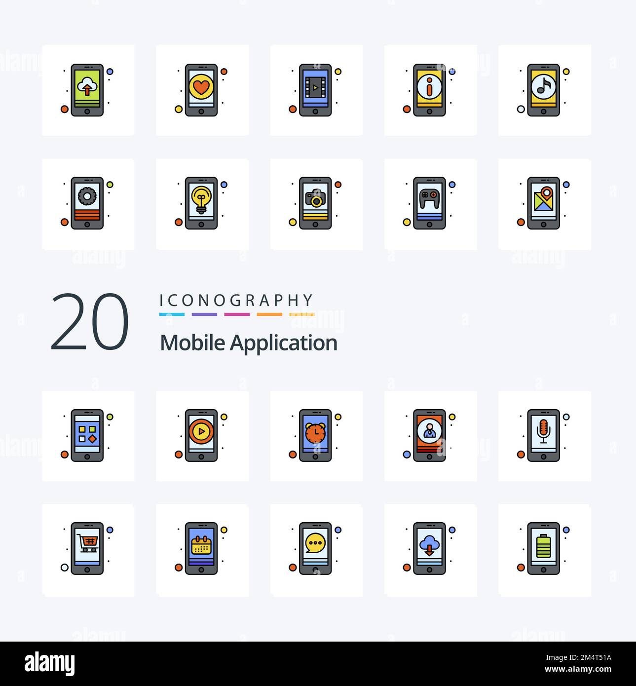 20 Mobile Application Line Filled Color icon Pack like mobile recorder ...