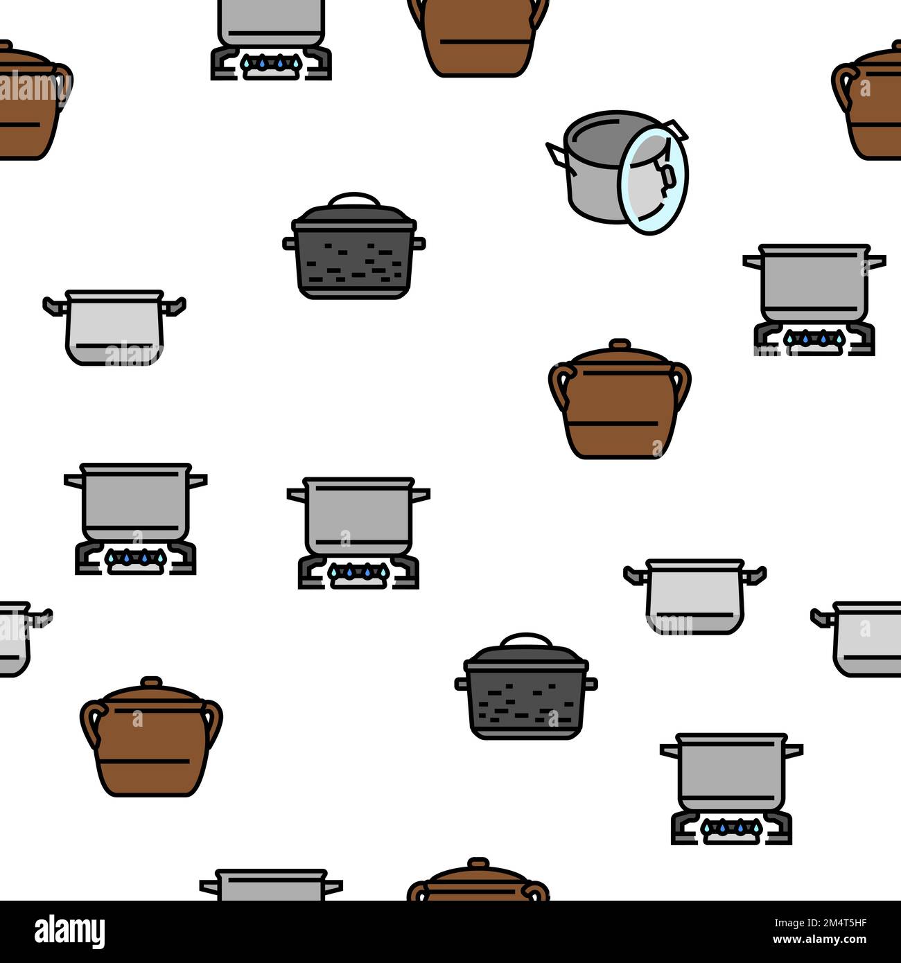 pot kitchen food pan cooking vector seamless pattern Stock Vector Image ...