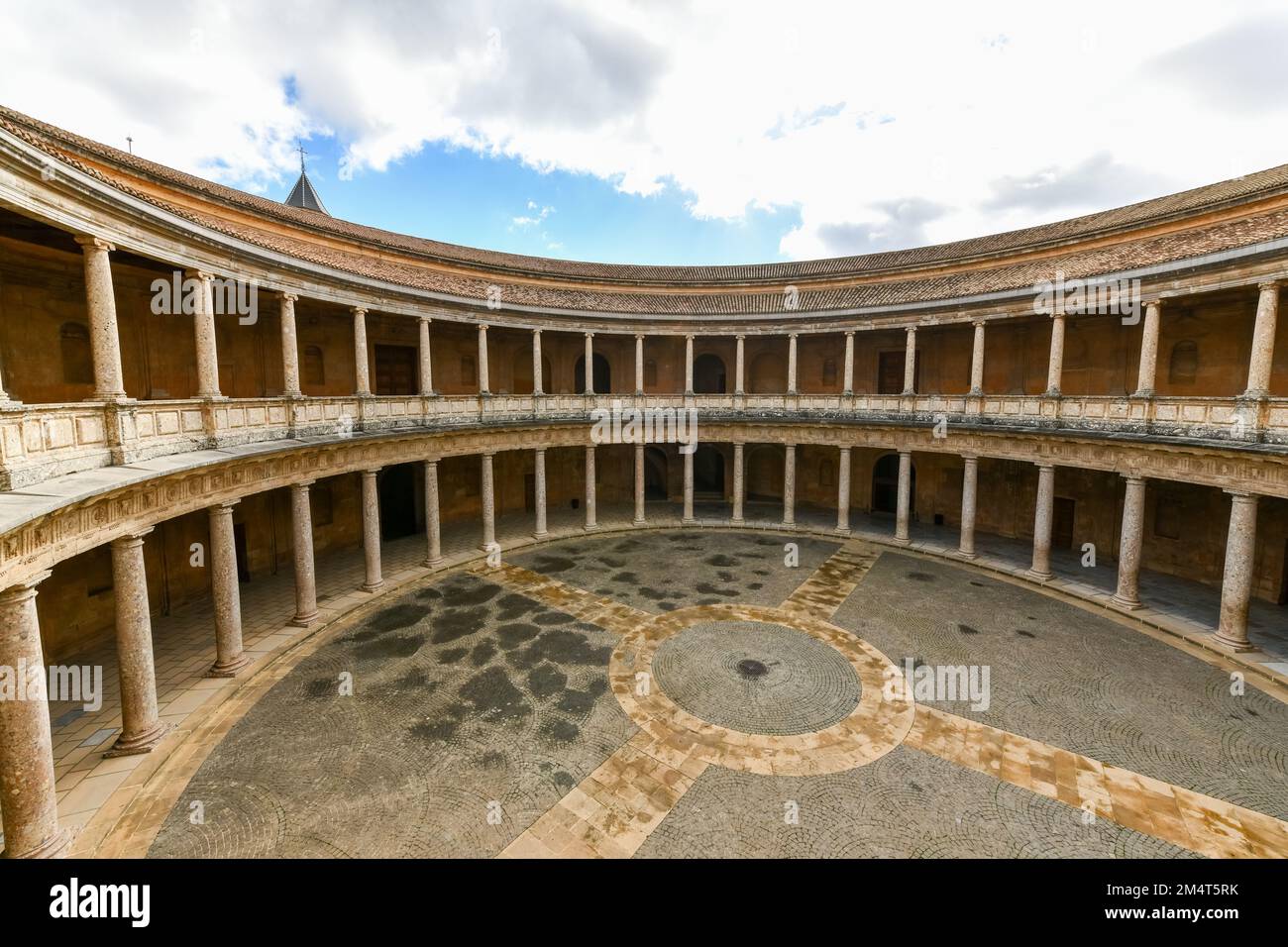 The unique circular patio of the Palace of Charles V (Palacio de Carlos ...
