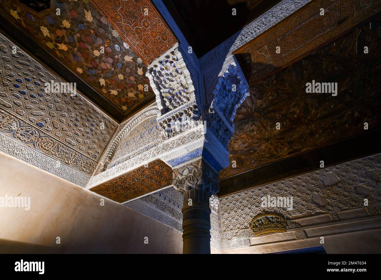 Intricate details inside of the Alhambra in Granada, Spain in Andalucia ...
