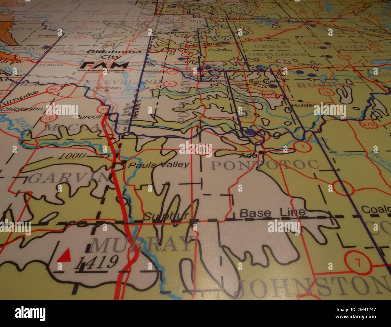 Colorful topographic map with the First Americans Museum noted on the ...