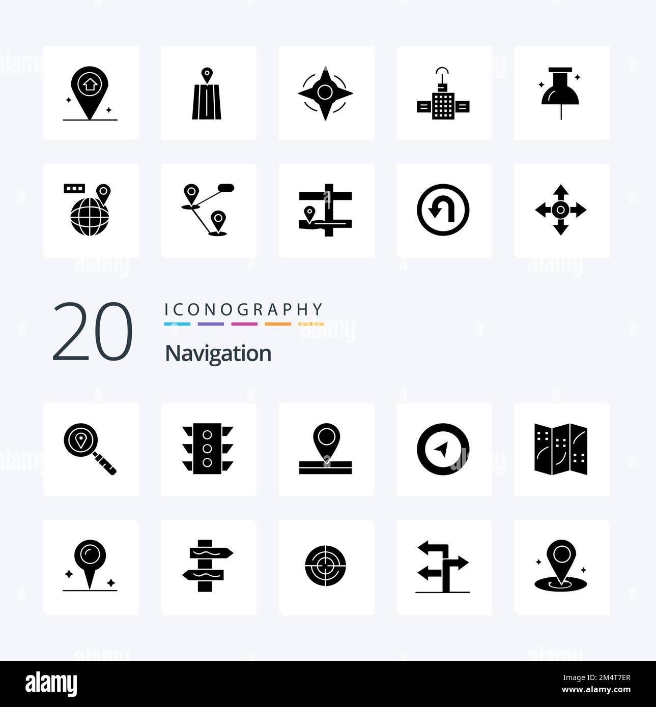 20 Navigation Solid Glyph Icon Pack Like Marker Map Rule Location Map Stock Vector Image And Art