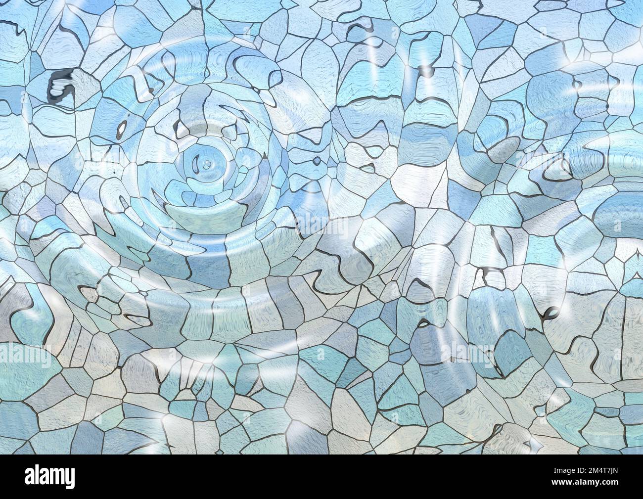 A water drop effect background on a mosaic wall with blue tiles, the ...