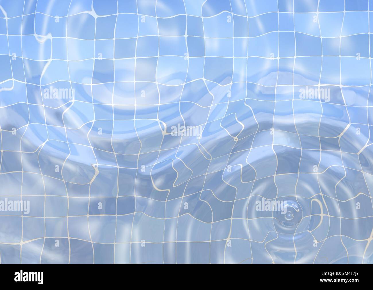 A water drop effect background on a mosaic wall with square blue tiles ...