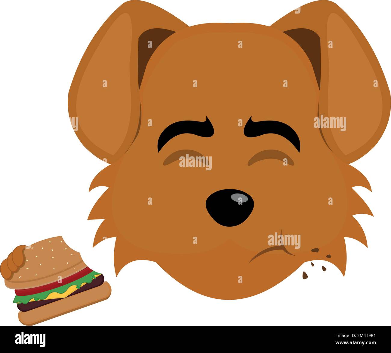 vector illustration of the face of a cartoon dog eating a hamburger ...