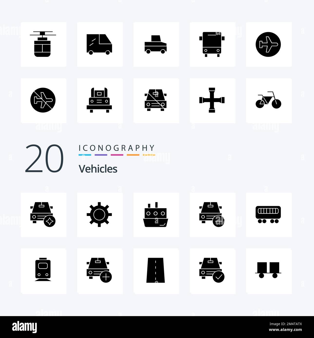 20 Vehicles Solid Glyph icon Pack like vehicles less boat delete ...