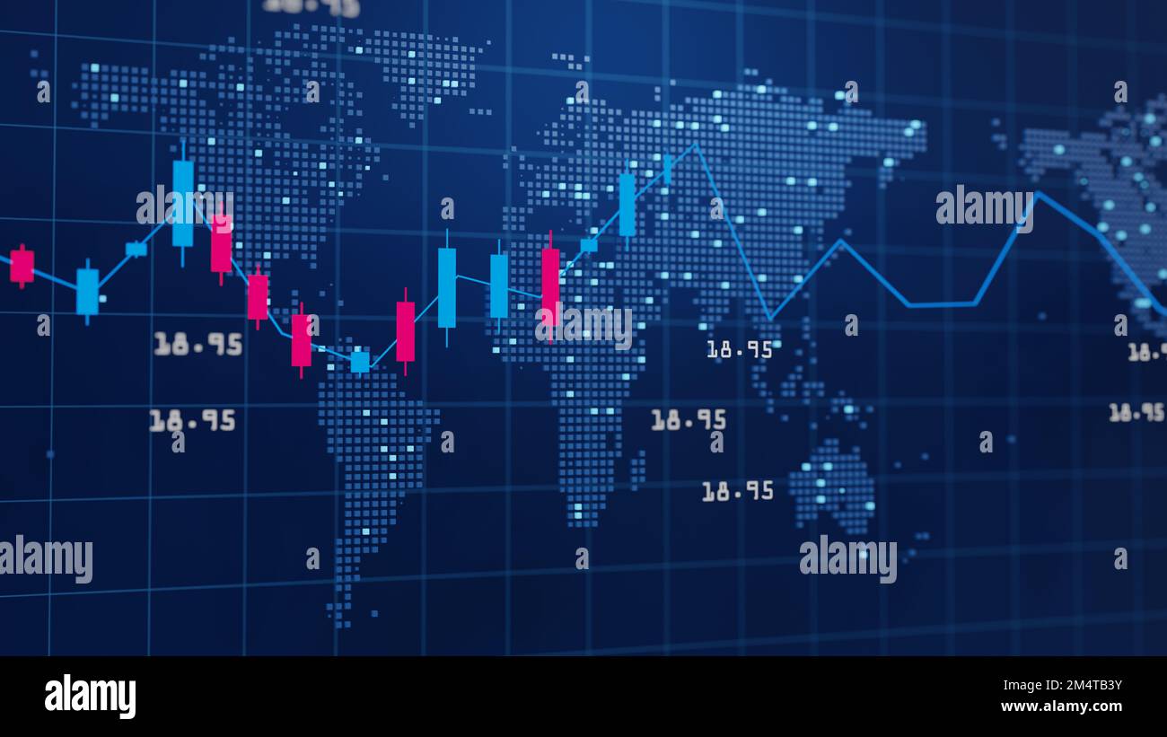 Hi-tech world map with glowing chart of investment financial data Stock ...