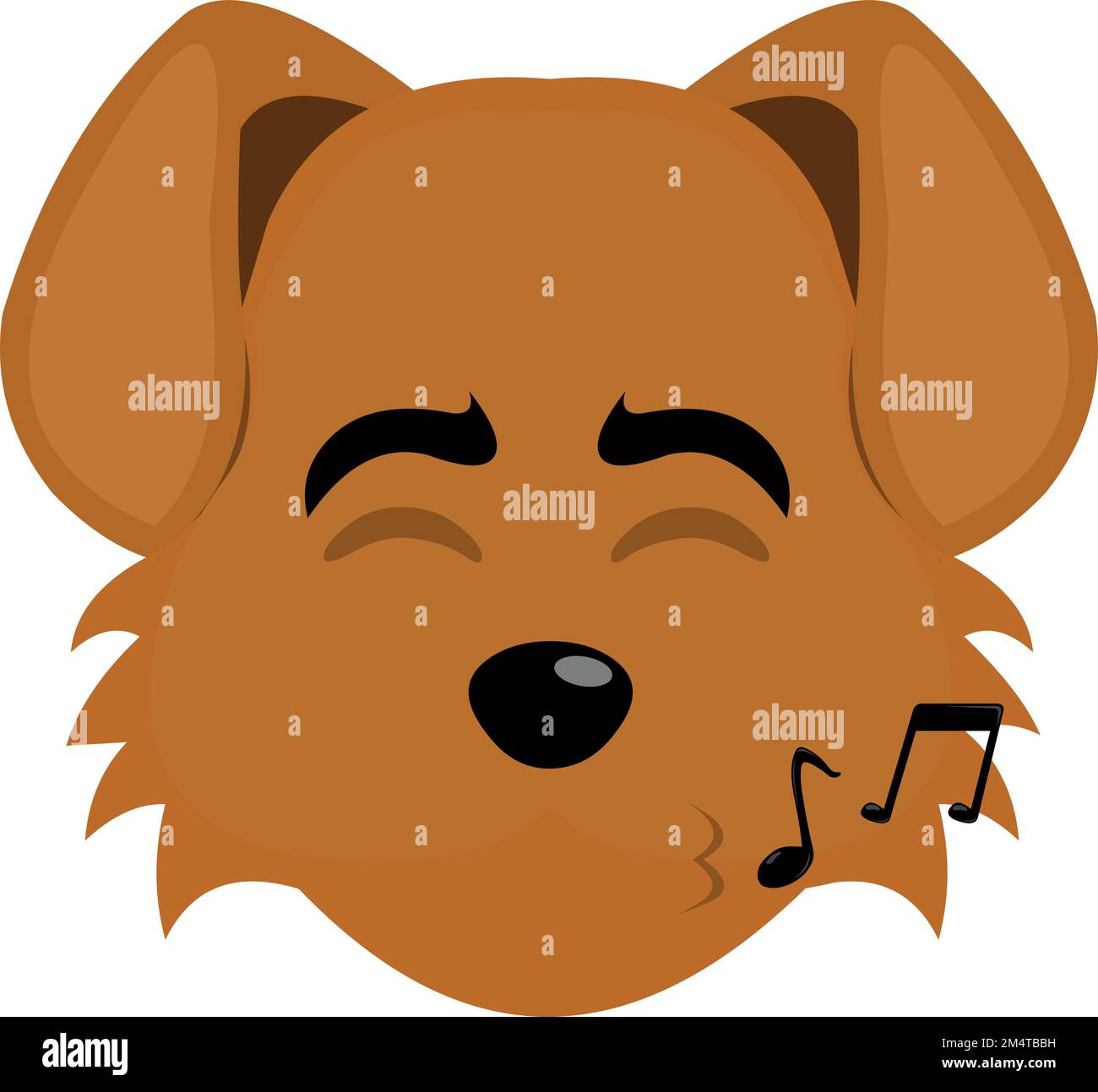 vector illustration of the face of a cartoon dog whistling with musical ...