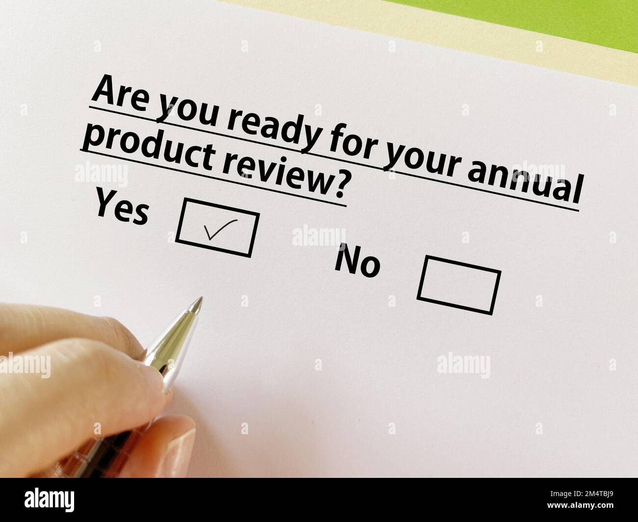 A person is answering question about business. He is ready for his annual product review Stock ...