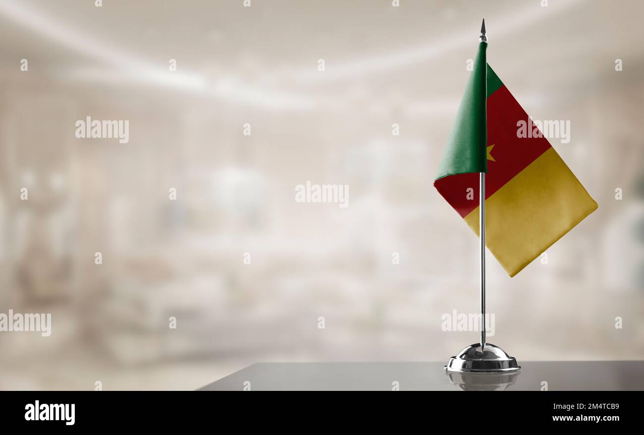 A small Cameroon flag on an abstract blurry background Stock Photo - Alamy