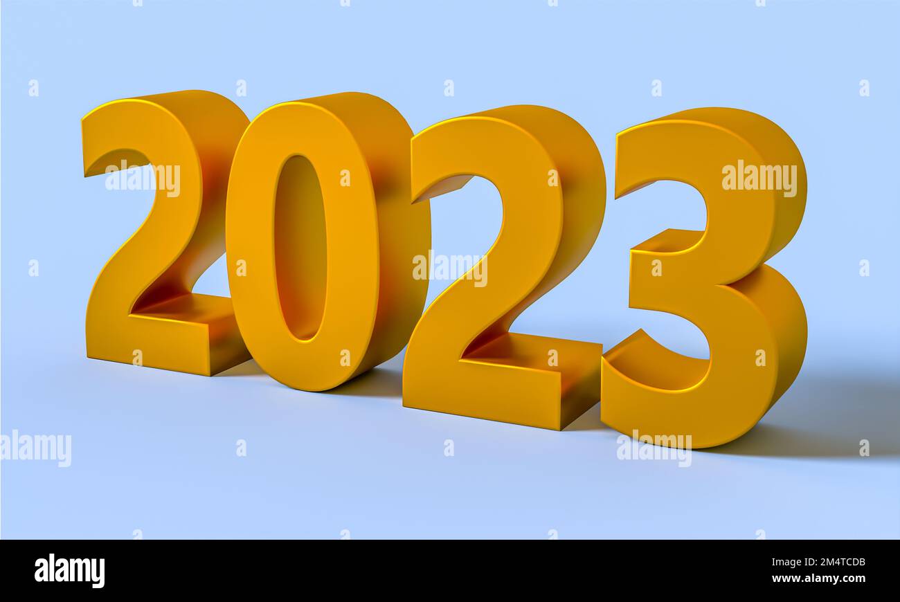 New year concept orange colors. Number 2023. 3d rendering Stock Photo ...