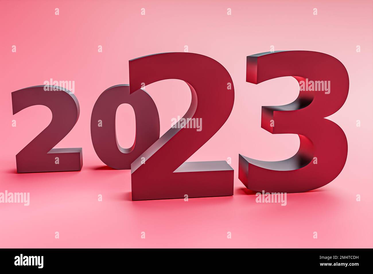 New year holiday concept in red colors. Number 2023. 3d rendering Stock ...