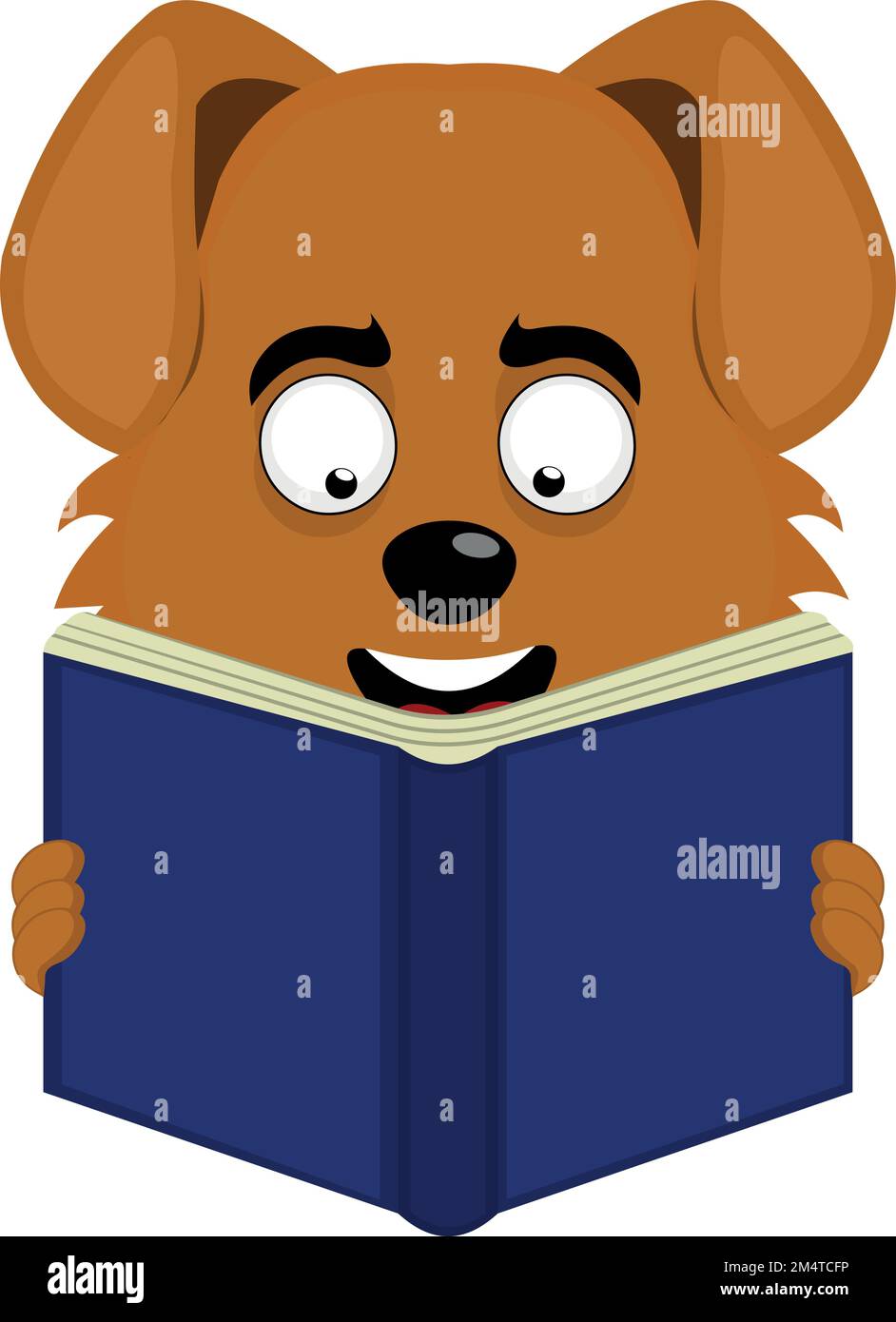 vector illustration of the face of a cartoon dog reading a book Stock ...