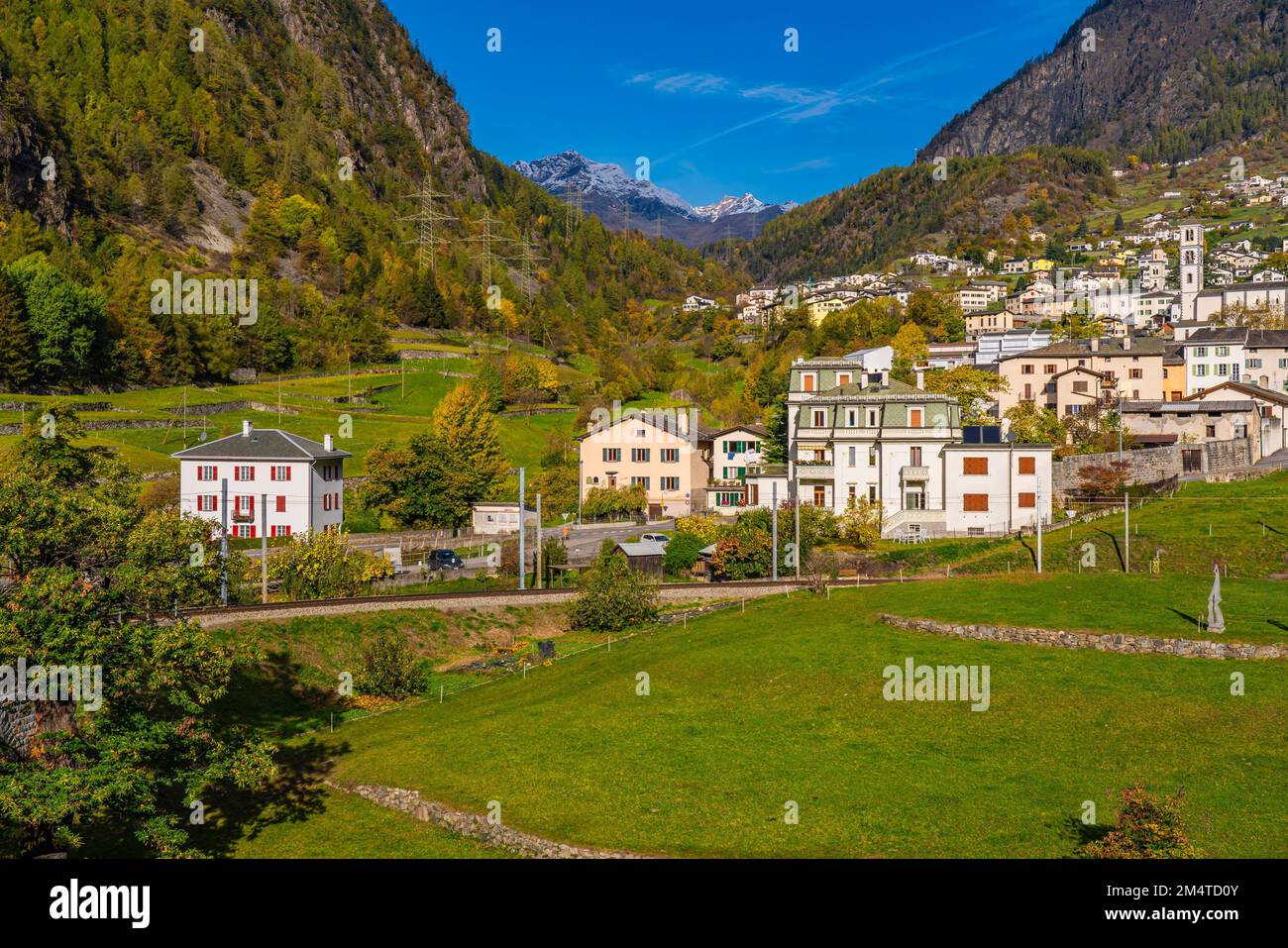 View from the Bernina Express train of Rhaetian Railway Line to Brusio ...