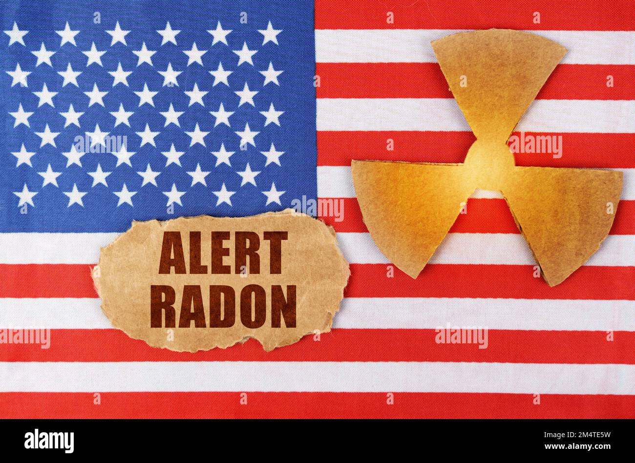Industry and radiation concept. On the flag of the United States, there ...
