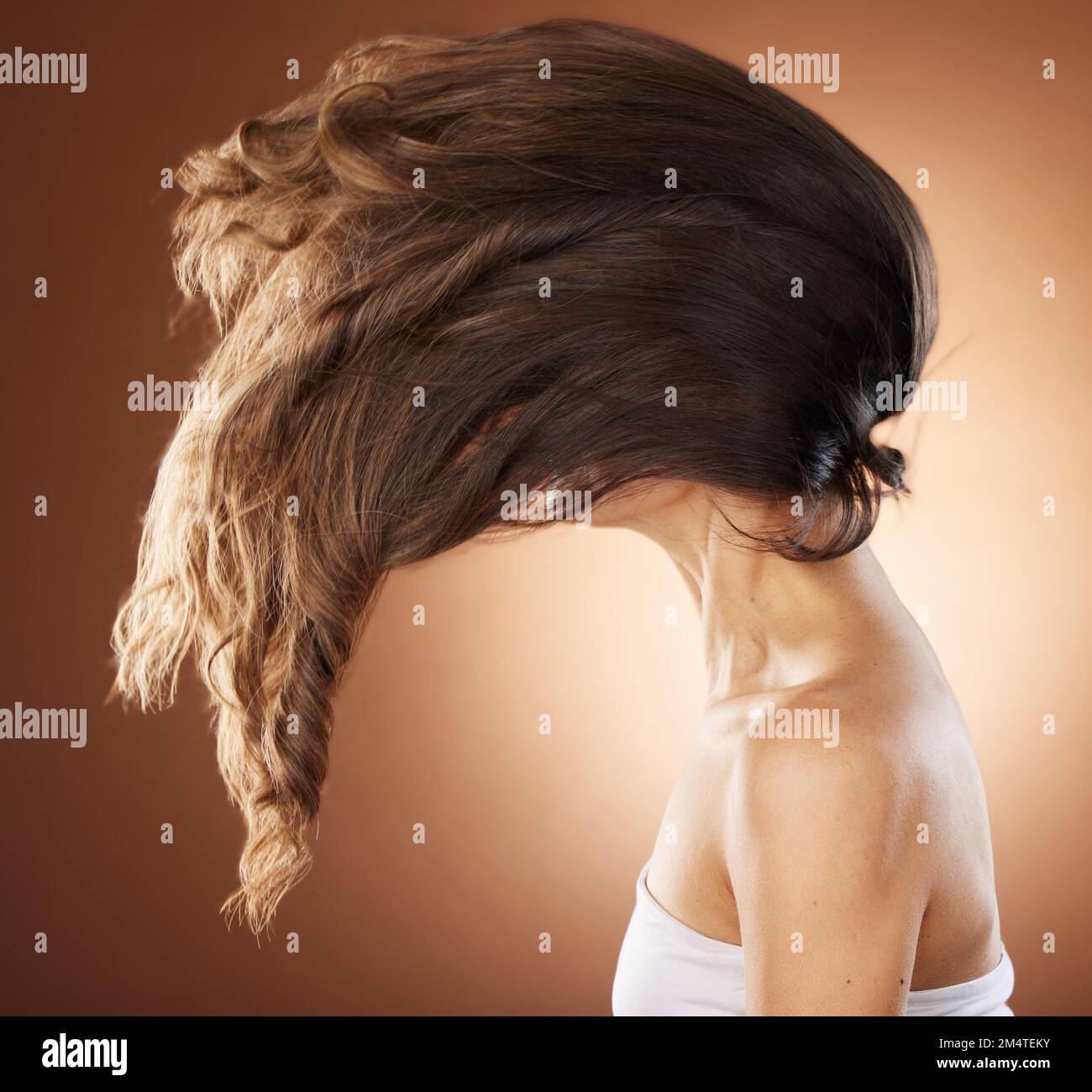 Beauty, hair and salon with flip of woman for shampoo, health and ...