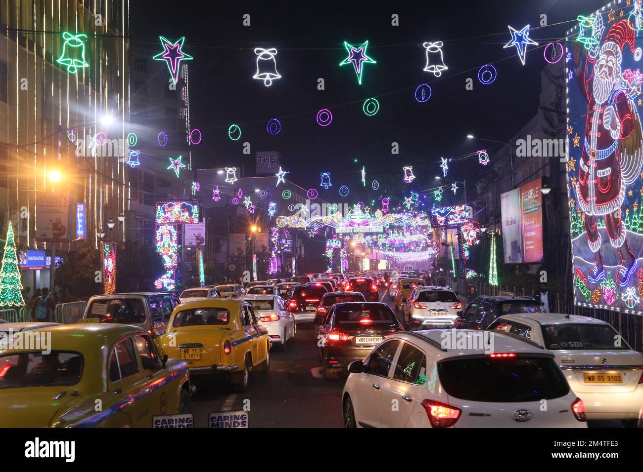 Kolkata street decorated with Christmas lights ahead of the Christmas ...