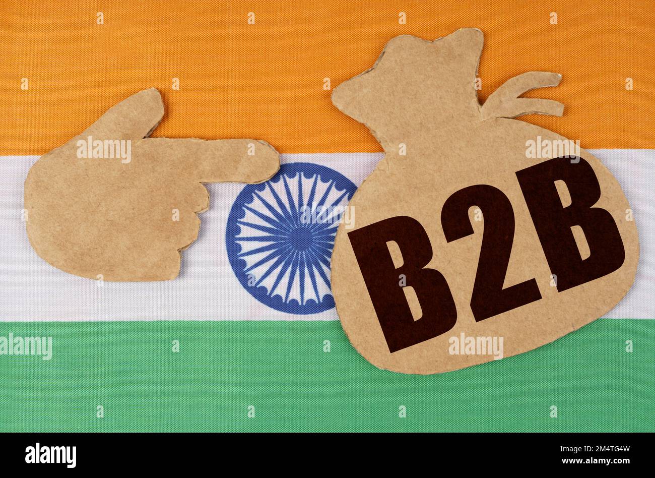 The concept of national economy and business. On the flag of India ...