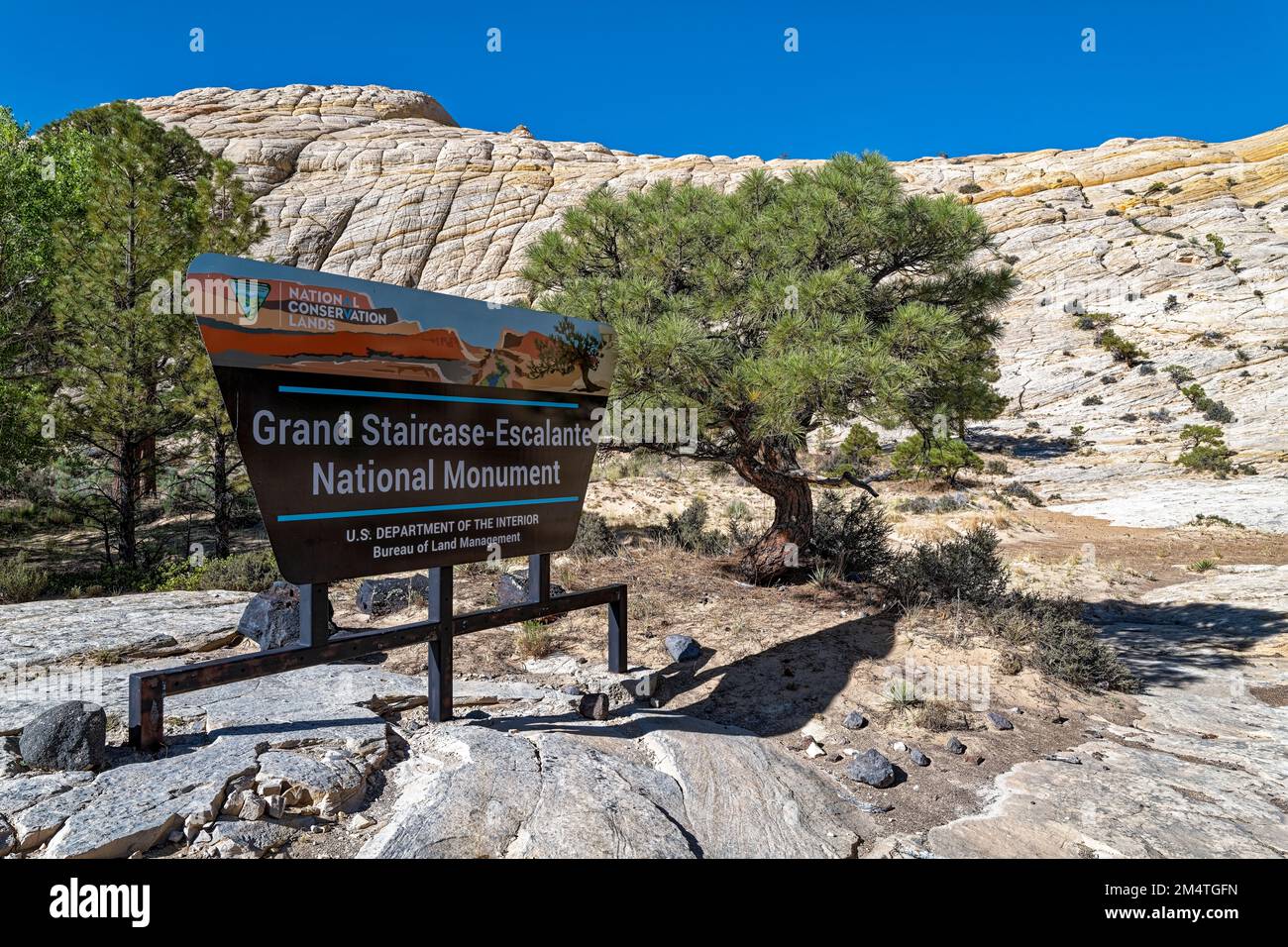 A sign marks the entrance to the Grand Staircase-Escalante National ...