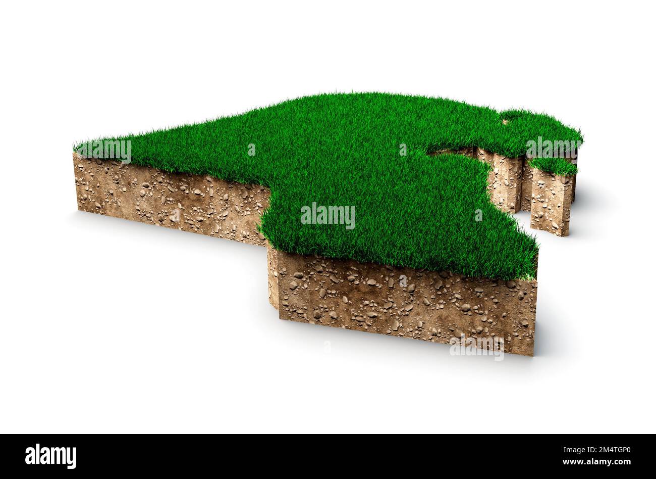 A Kuwait map soil land geology cross section with green grass 3d ...