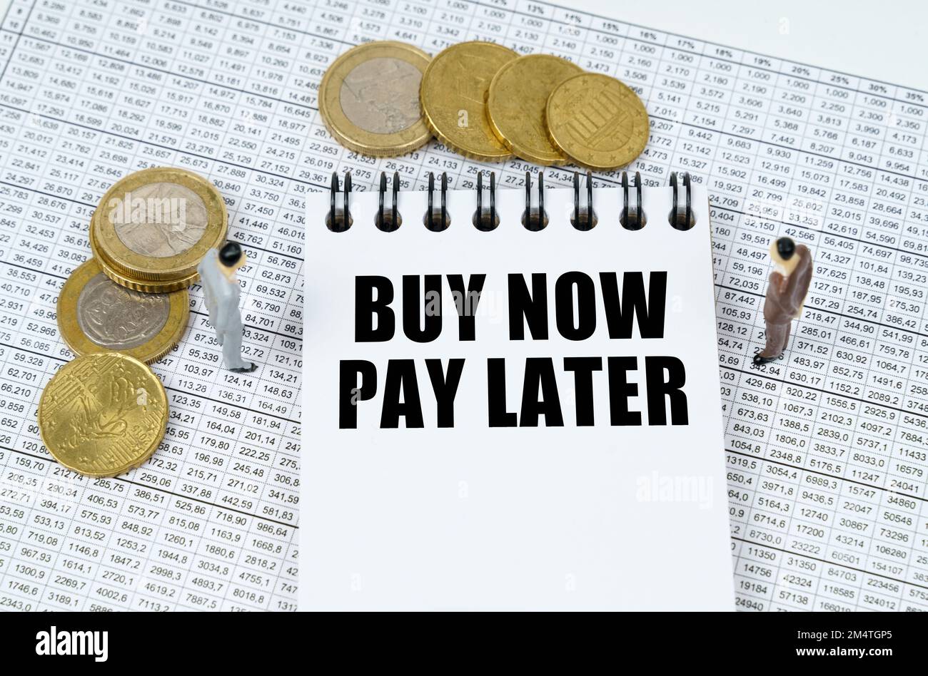 Business and finance concept. On financial reports there are figurines ...