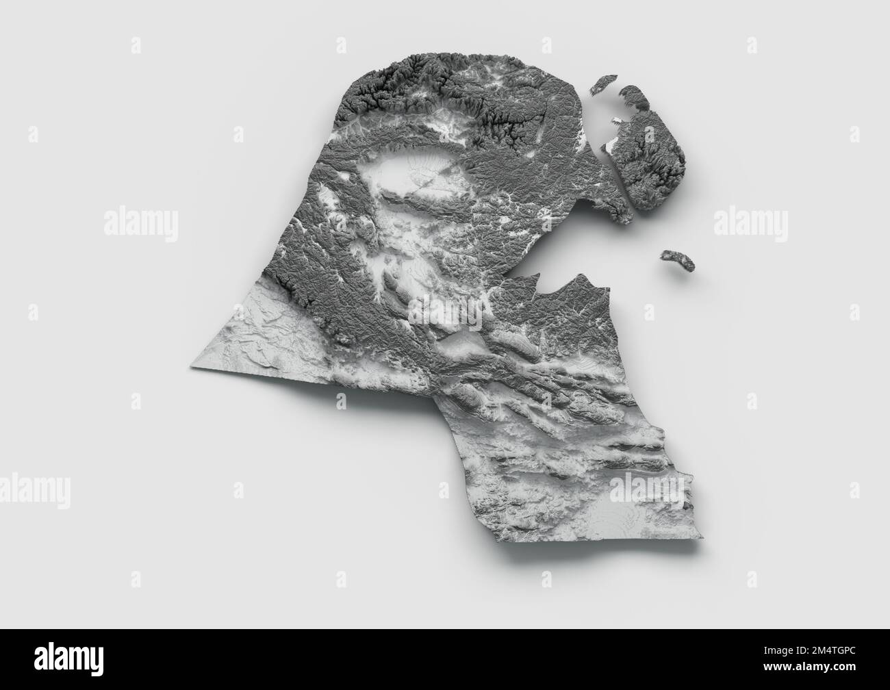 A Kuwait Map Flag Shaded relief Color Height map on white background ...